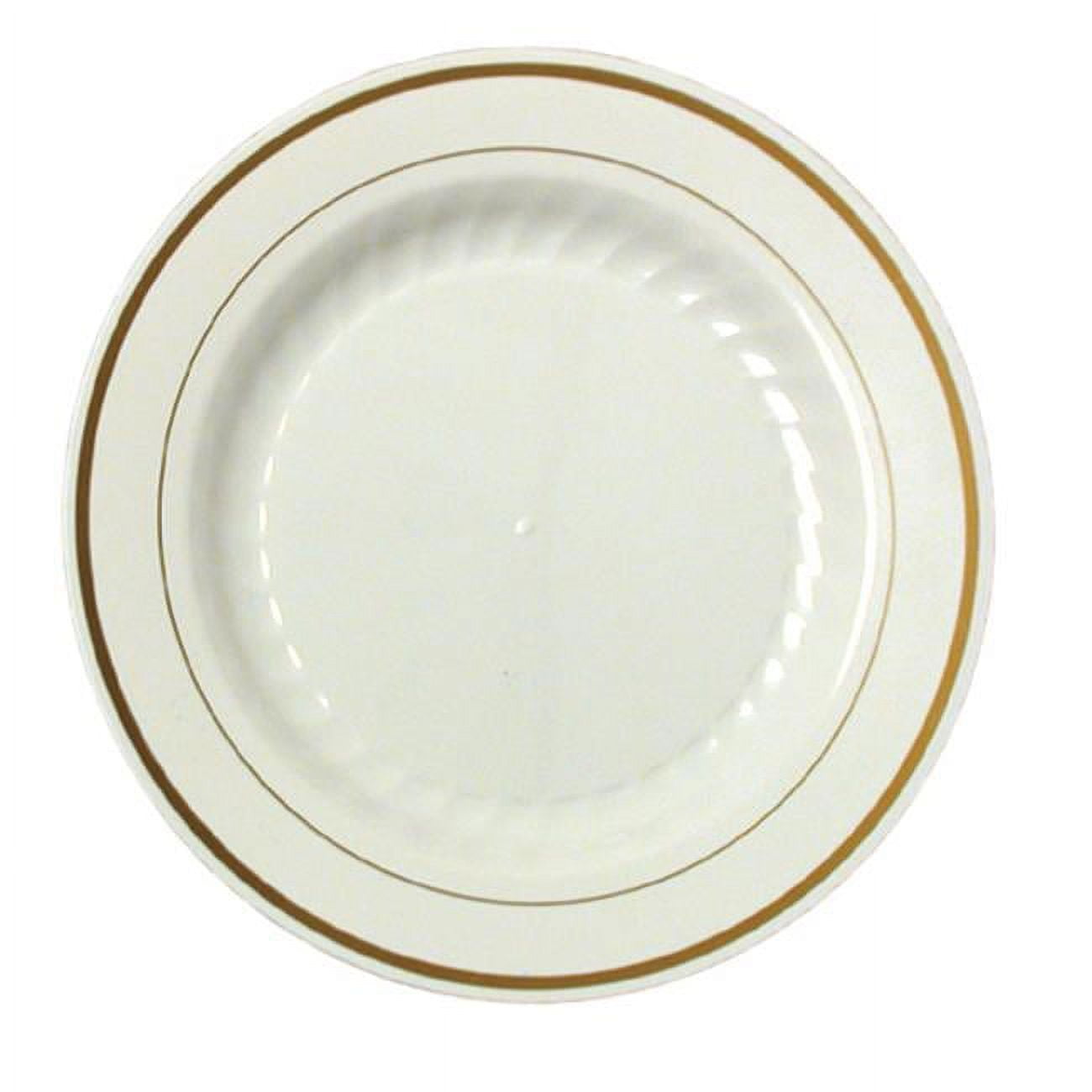 CPC B10CLI 10 in. Gold Band Disposable Hard Plastic Ivory Plates, Case ...