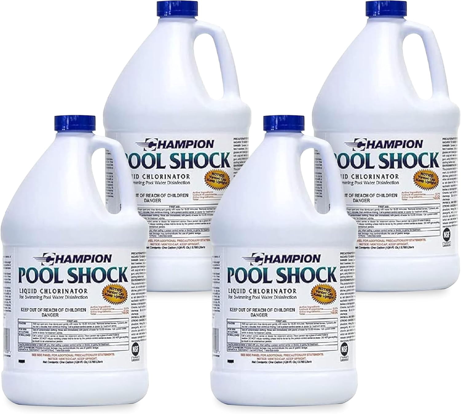 Champion 12.5% Pool Shock Liquid Chlorine, 1-Gal, 4 Pack, Commercial ...