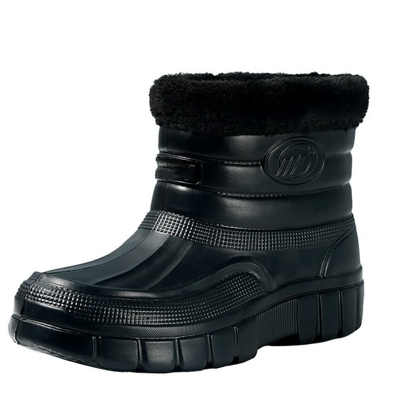 CPNG Black Fleece-Lined Winter Snow Boots, Water-Resistant, Adjustable ...