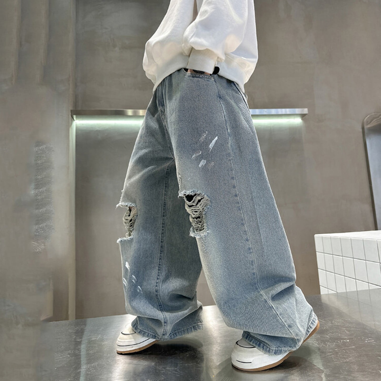 CPNG Boy's Y2K Baggy Jeans Casual Elastic Waist Loose Denim Pants with ...