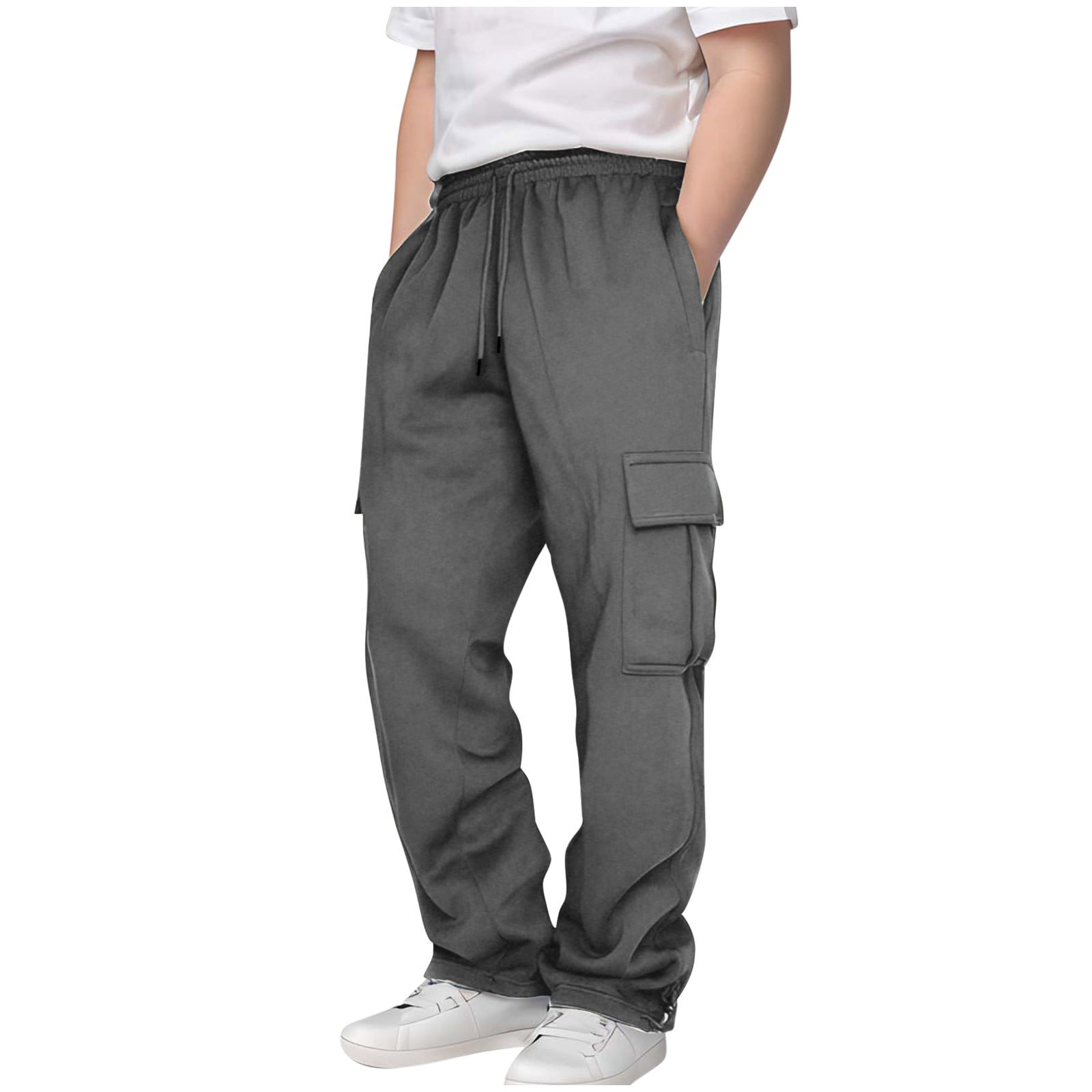 CPNG Boys Baggy Cargo Pants Sweatpants Solid Color Wide Leg High Waist ...