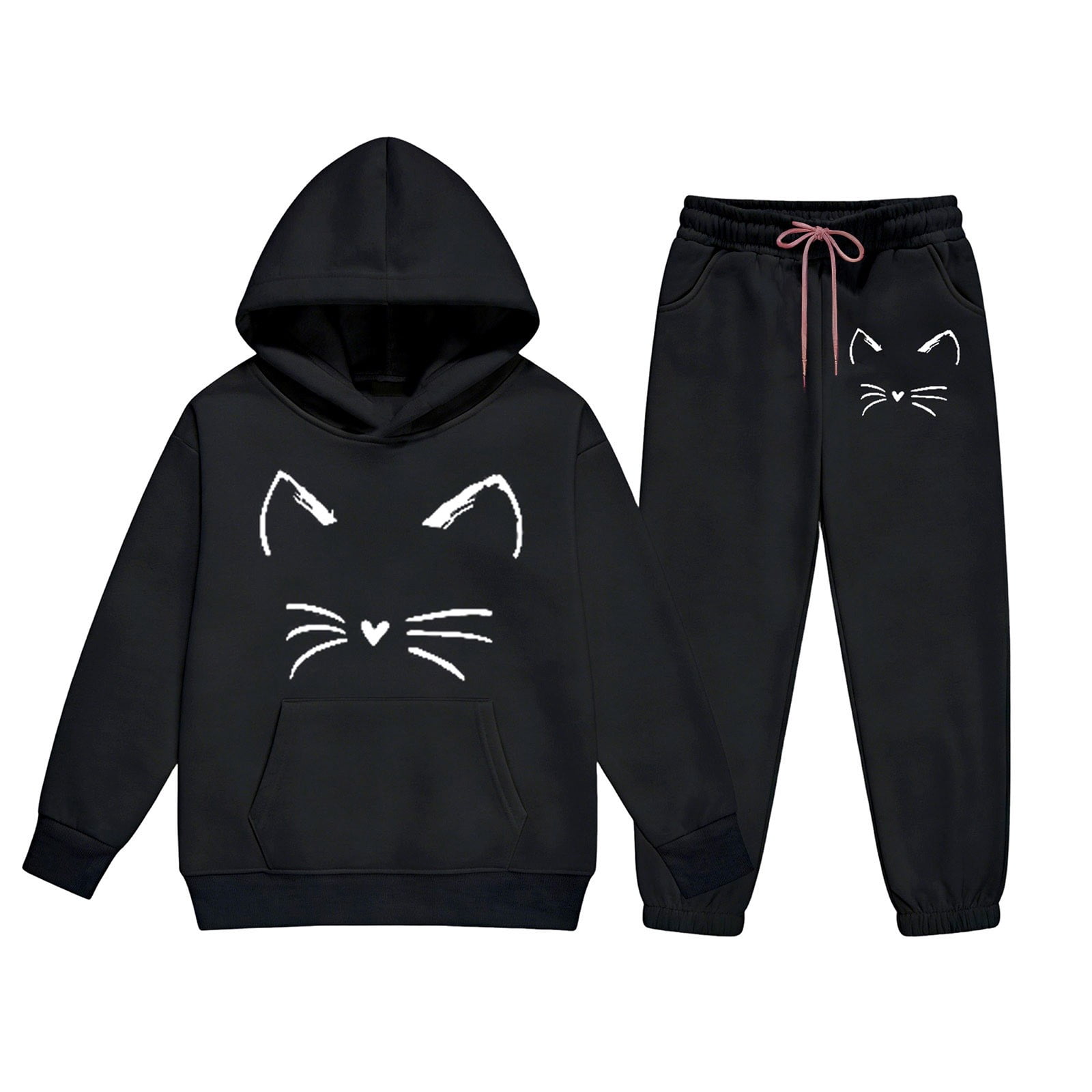 CPNG Boys Girls Cat Print Tracksuits Set Long Sleeve Hooded Active ...