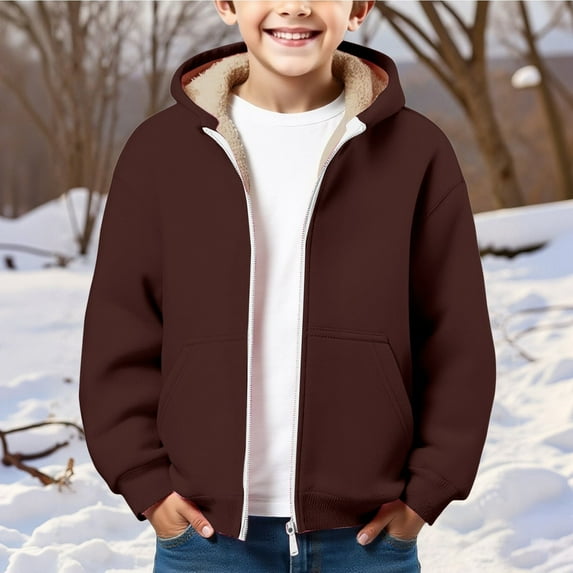 CPNG Boys Girls Sherpa Lined Zip Up Hoodie Kids Fleece Jacket Thick ...