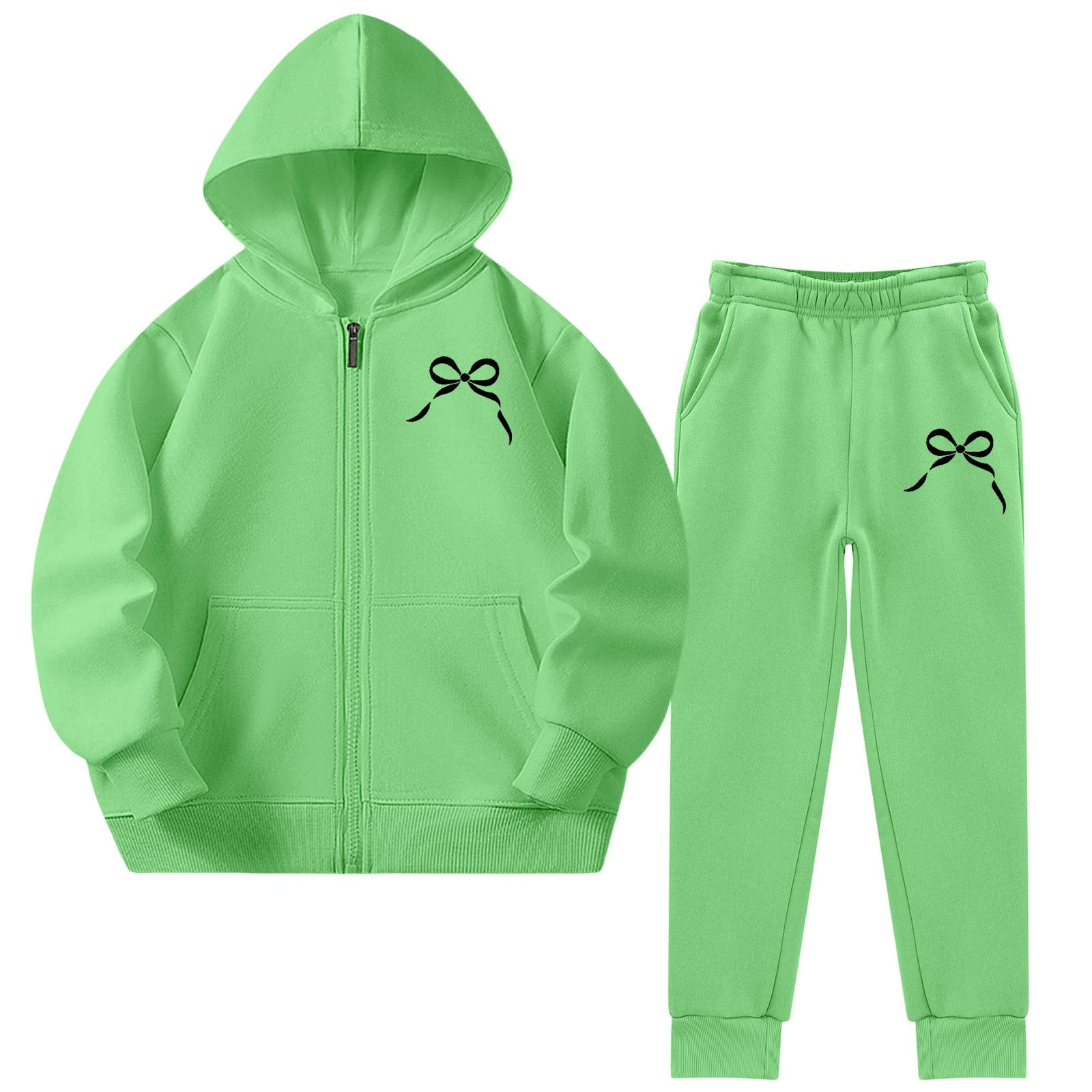 CPNG Children Girls Bow Print Tracksuits Set Full Zip Long Sleeve ...