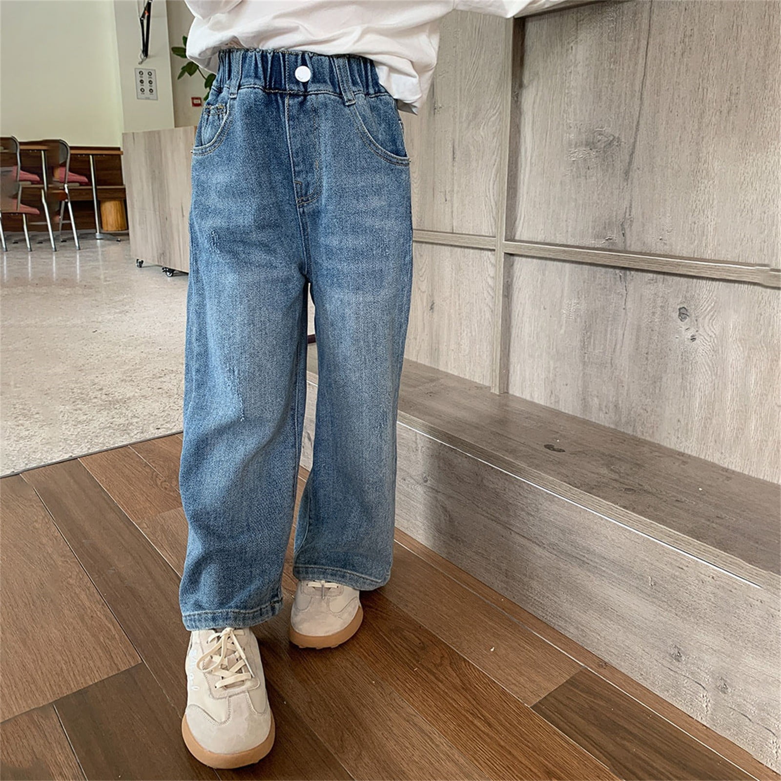 CPNG Girl's Jeans High Waist Wide Leg Baggy Pull-on Jeans Stretch Denim ...