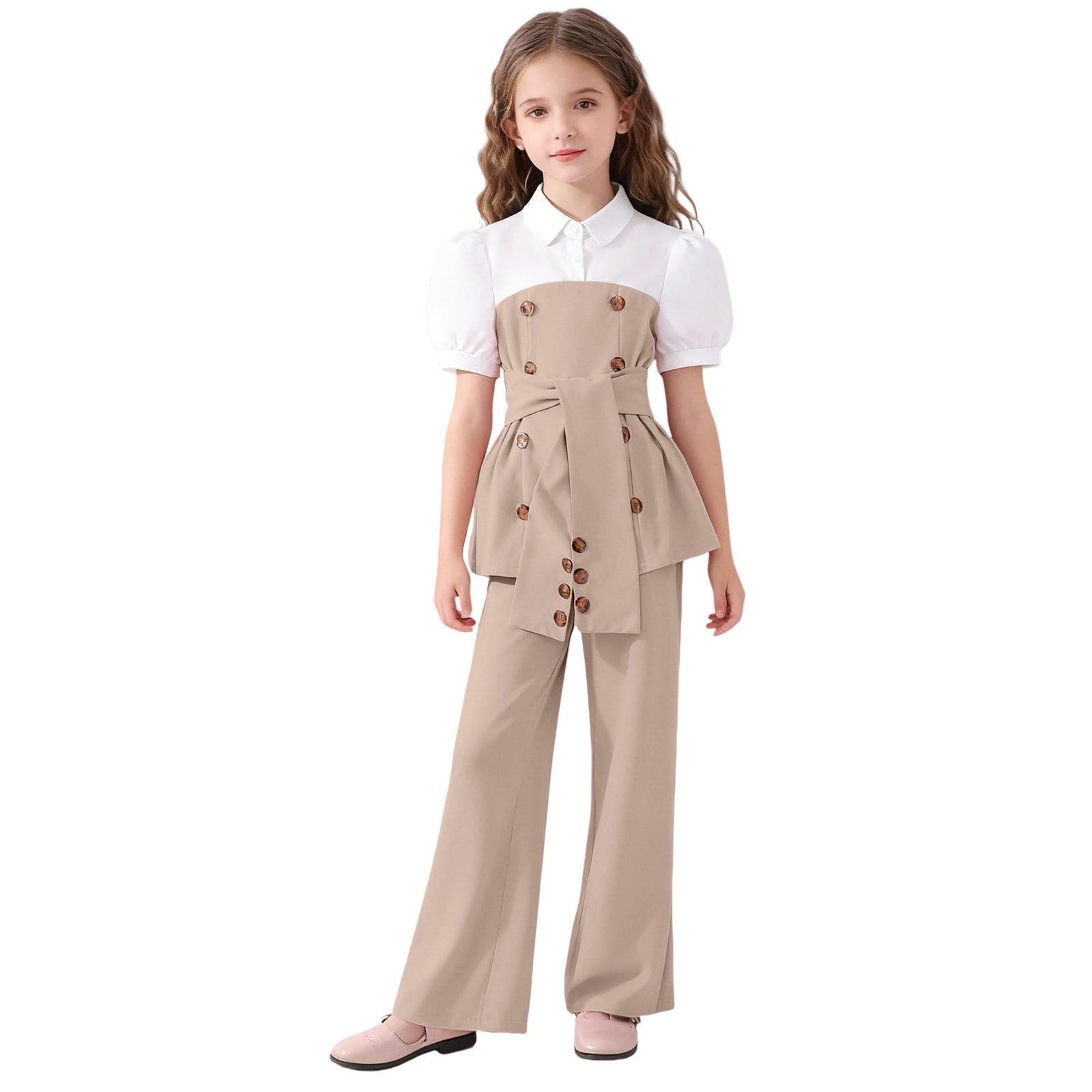 CPNG Girl's Summer Formal Wear 2 Piece Outfits Teen Girls Puff Sleeve ...