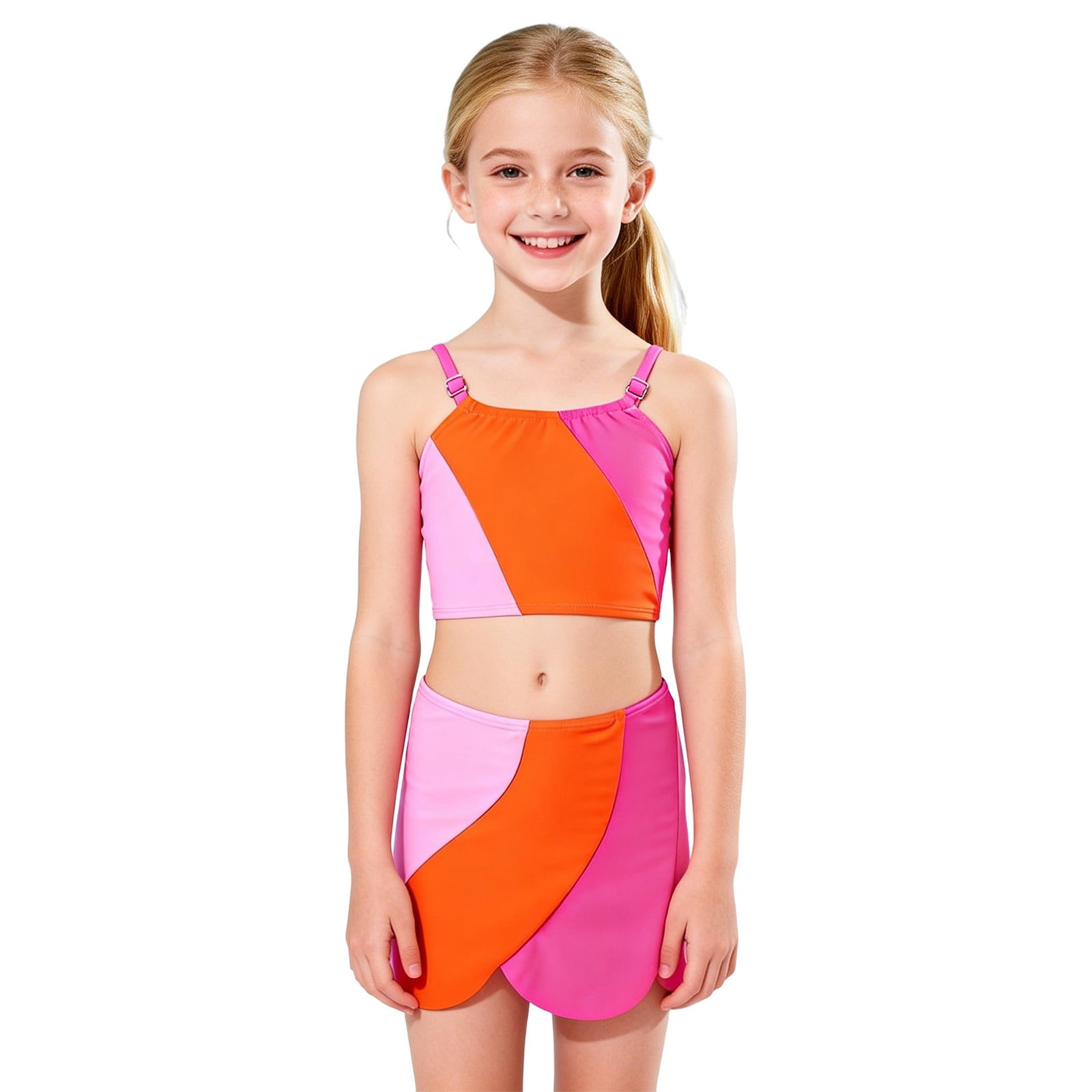 CPNG Girls' 2-Piece Color-Block Swimsuit Set – Adjustable Double-Strap ...