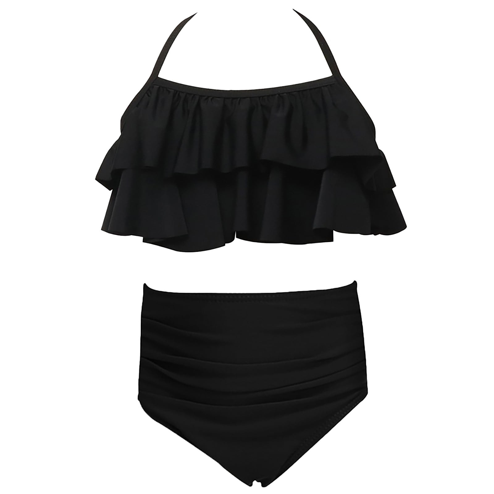 CPNG Girls' 2-Piece Layered Ruffle Swimsuit Set – Halter Neck Crop Top ...