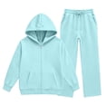 CPNG Girls Casual Hooded Sweatsuit 2 Piece Set Zip Up Long Sleeve Solid ...