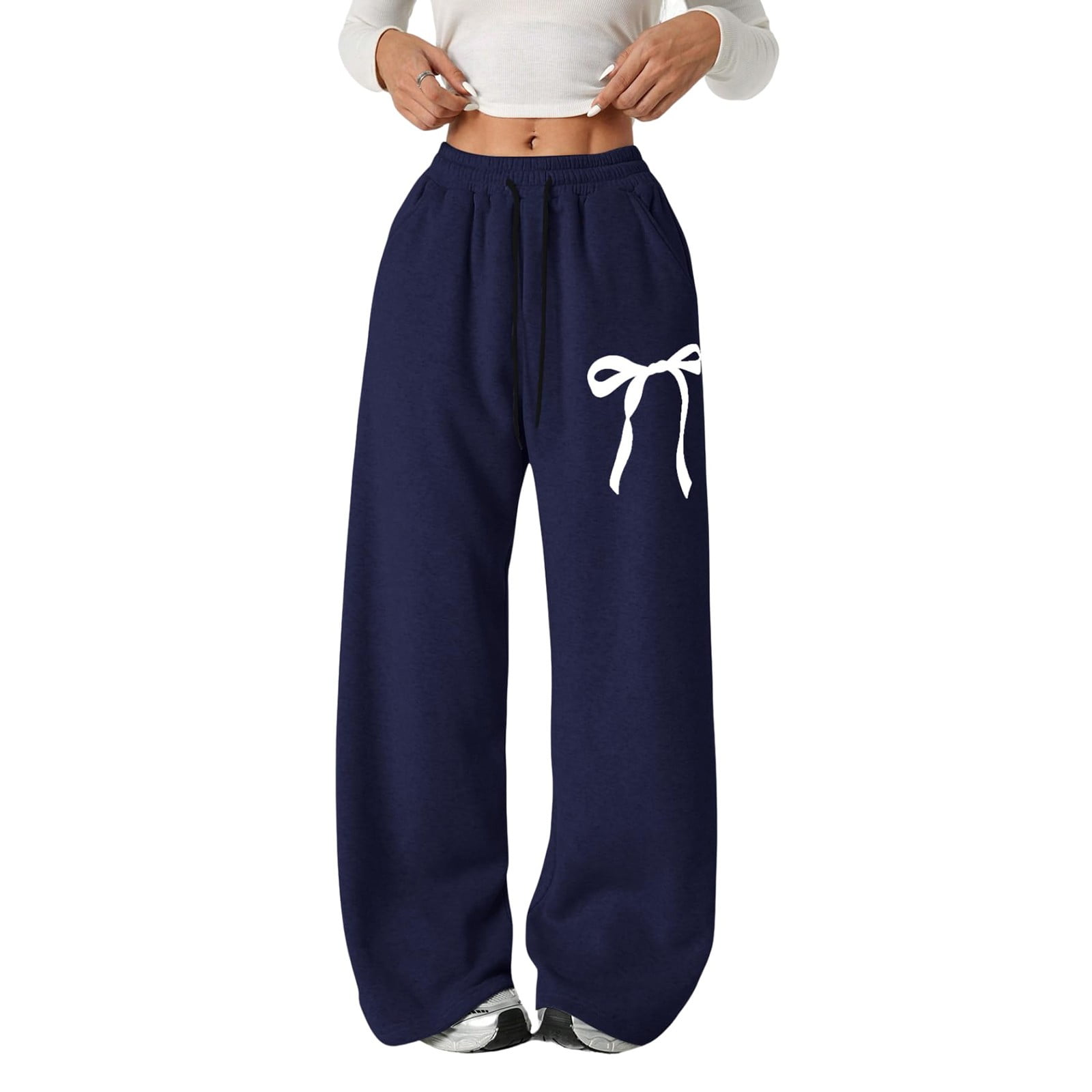 CPNG Girls Drawstring Straight Wide Leg Sweatpants Bow Print Sweat ...
