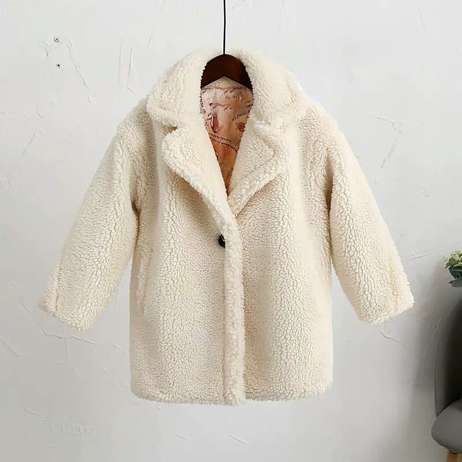 CPNG Girls Fuzzy Peacoat Plain Loose Solid Color Lapel Warm Faux Fur ...
