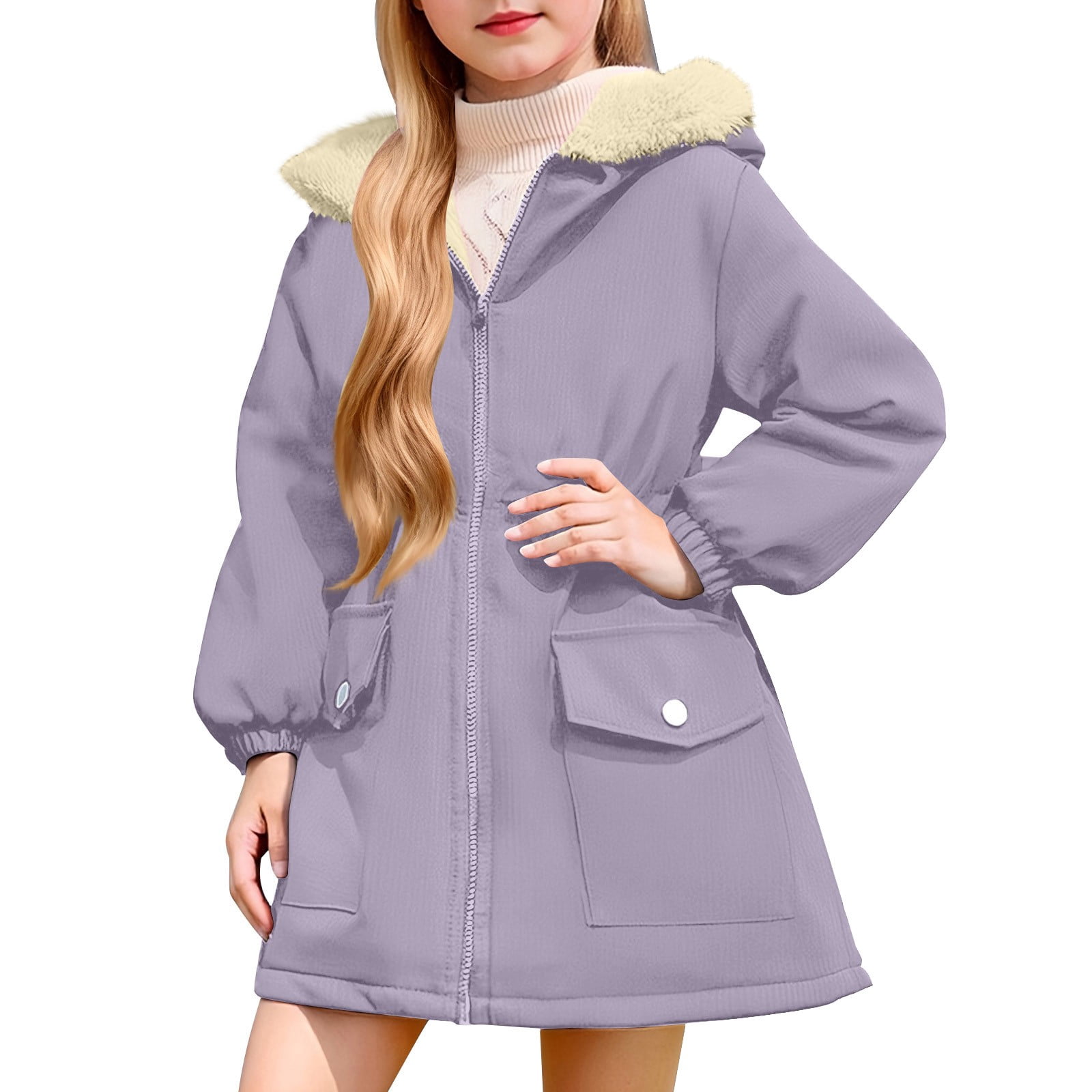 CPNG Girls Jacket Kids Fuzzy Light Micro-Fleece Lined Cozy Coats Plush ...