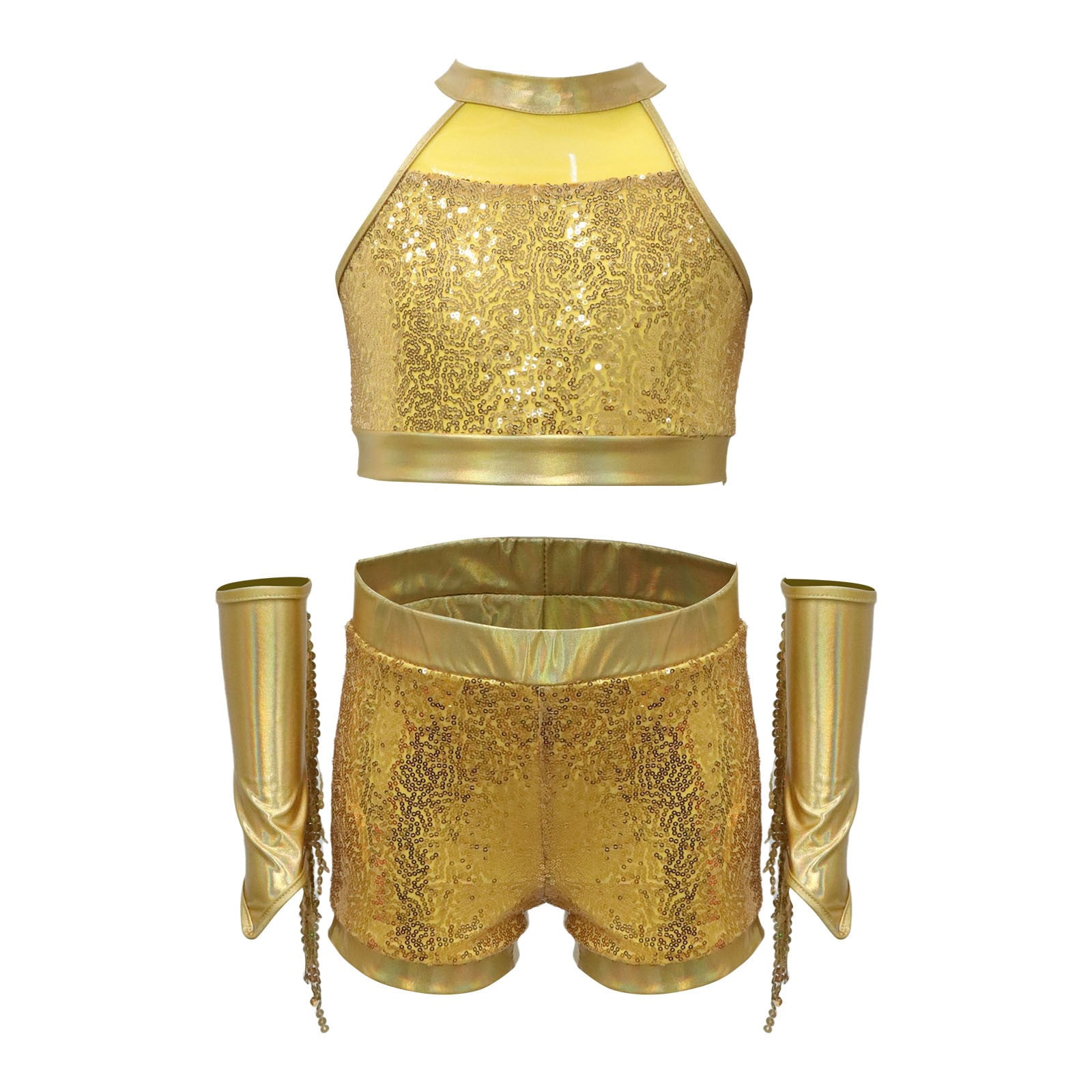 CPNG Girls Latin Short Sequin Dance Outfit Crop Sequin Top Metallic ...