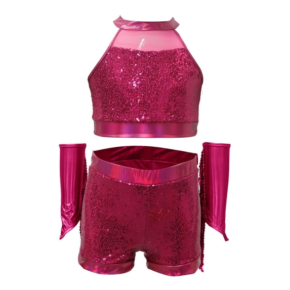 CPNG Girls Latin Short Sequin Dance Outfit Crop Sequin Top Metallic ...