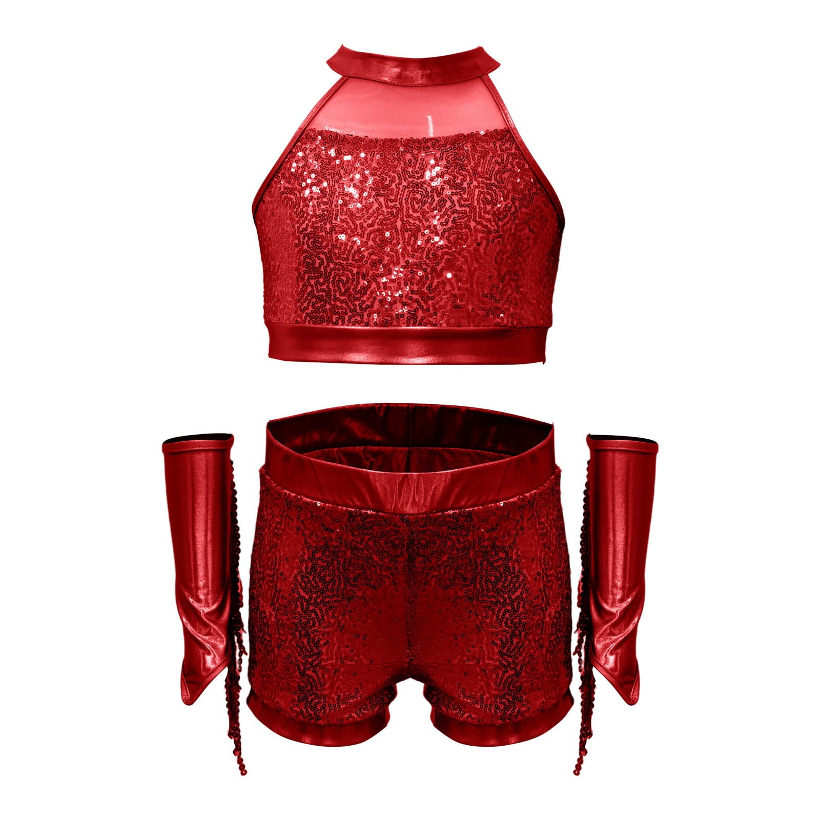 CPNG Girls Latin Short Sequin Dance Outfit Crop Sequin Top Metallic ...