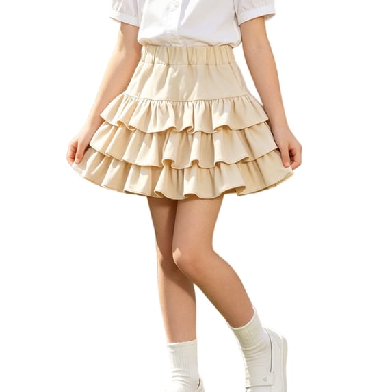 CPNG Girls Layered Cake Skirt Sweet Solid Color High Waist A-line ...