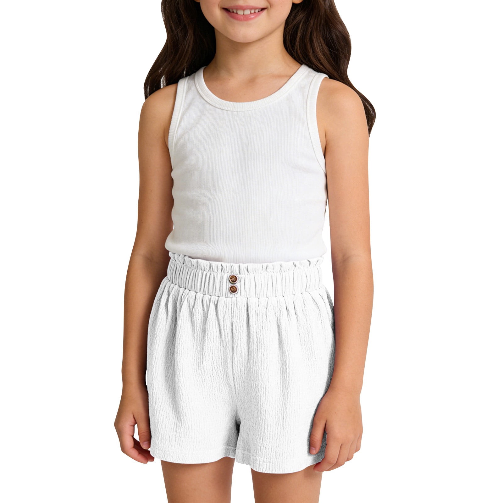 CPNG Girls Loose Fit Casual Shorts Solid Color Elastic High Waisted ...