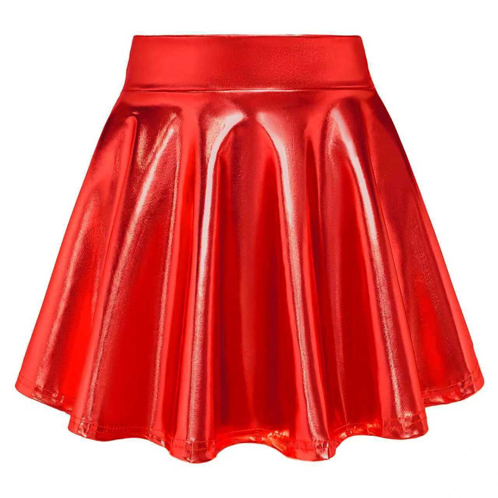 CPNG Girls Metallic Skater Skort Kids Elastic High Waisted Shiny Flared ...