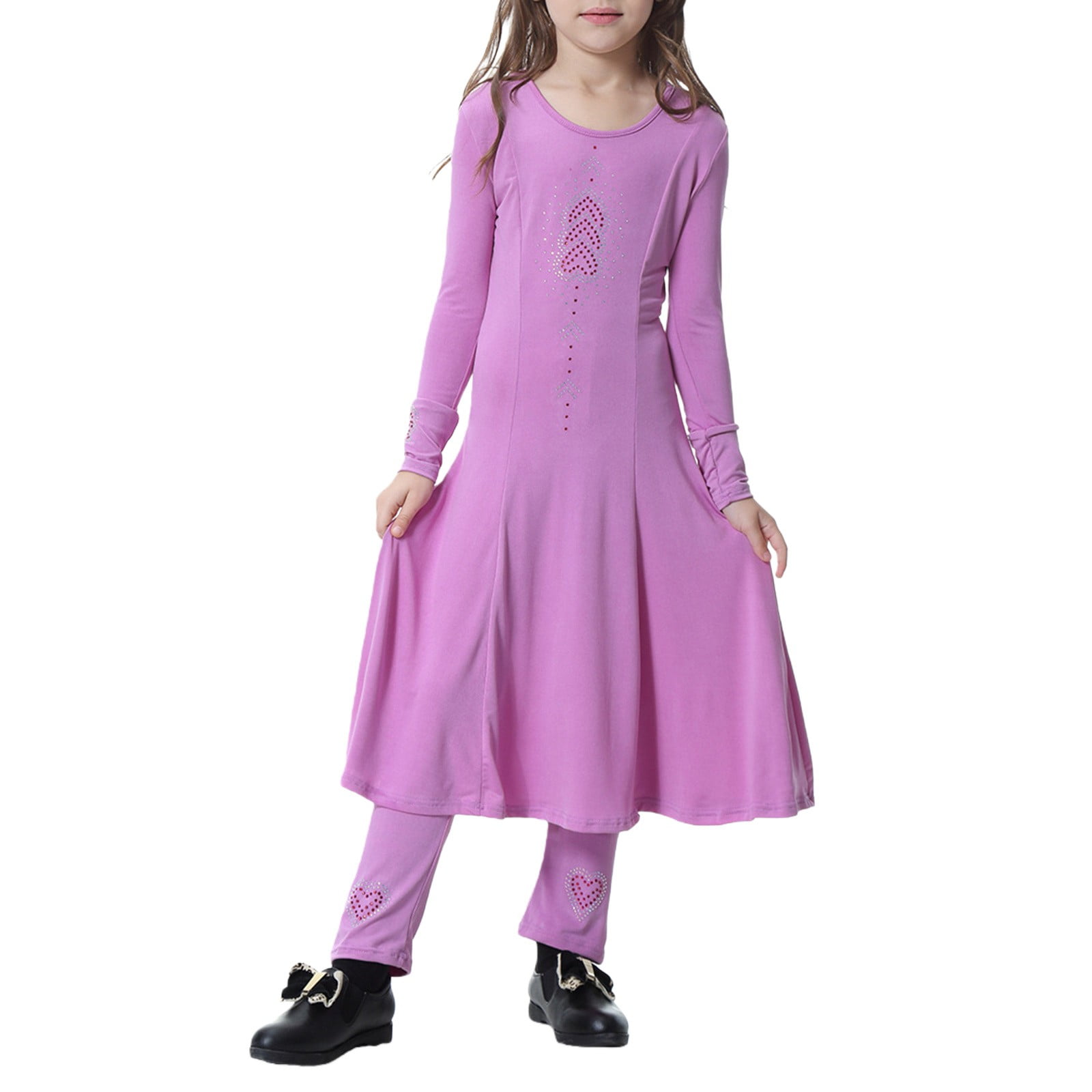 CPNG Girls' Muslim 2-Piece Dress Set - Long Sleeve Midi Dress with ...