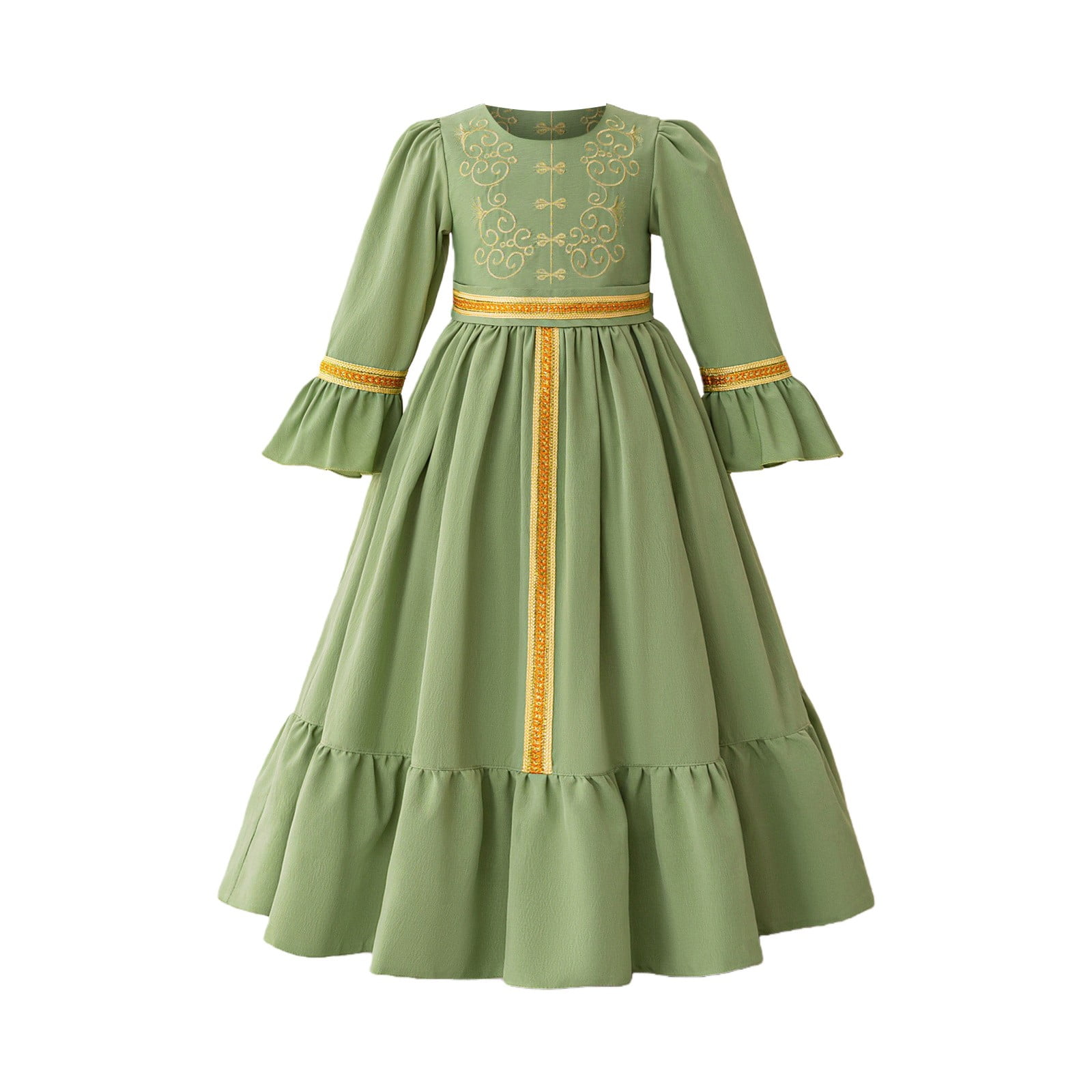 CPNG Girls' Muslim Formal Maxi Dress - Long Bell Sleeve Embroidered ...