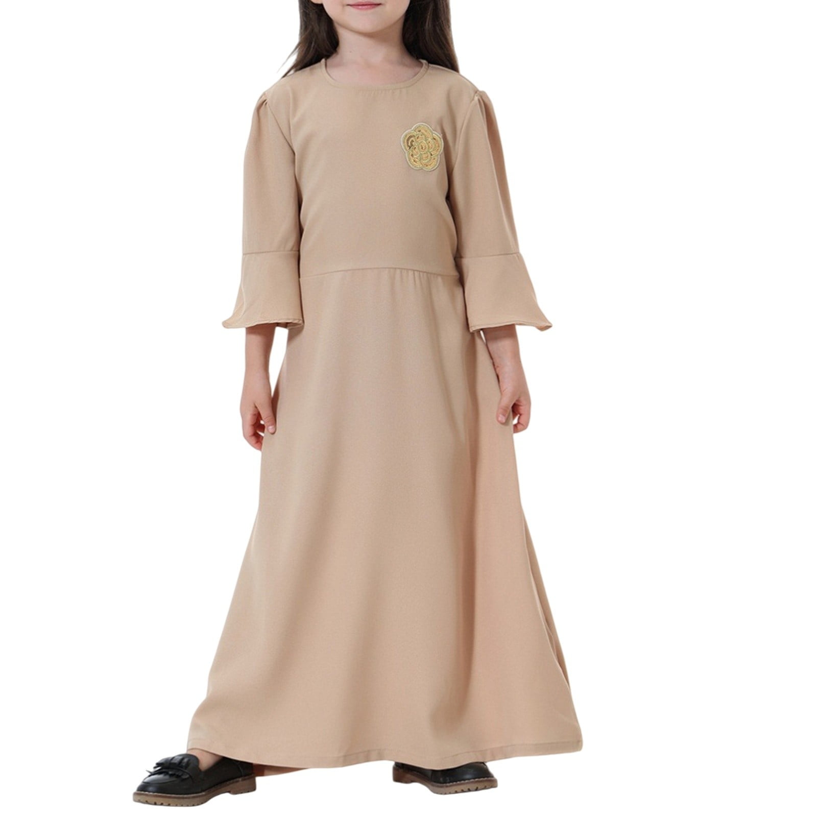 CPNG Girls' Muslim Maxi Dress - Bell-Sleeve Full-Length Gown with ...