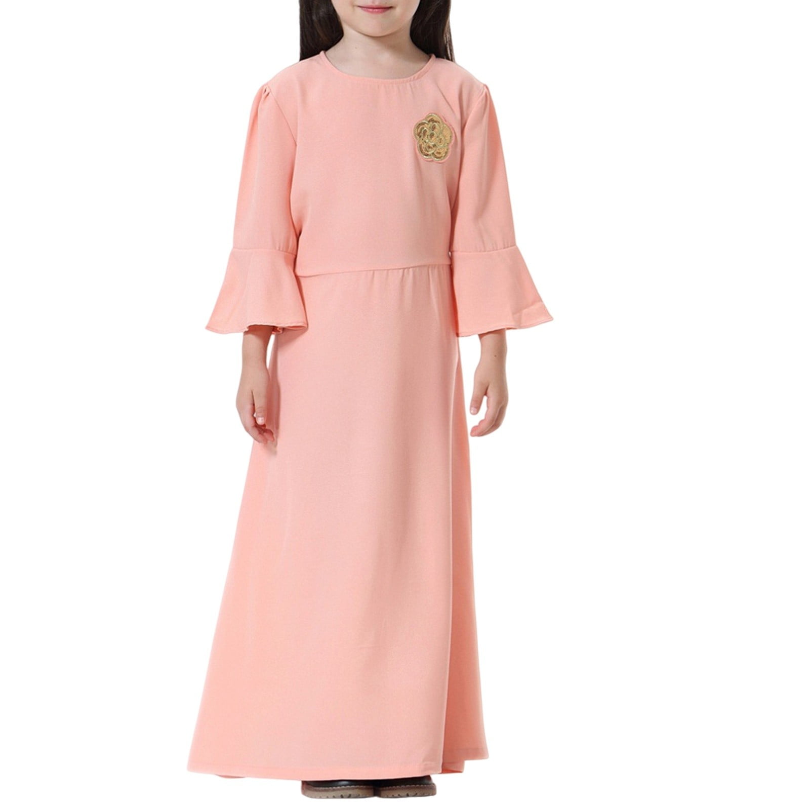 CPNG Girls' Muslim Maxi Dress - Bell-Sleeve Full-Length Gown with ...
