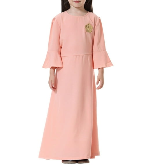 CPNG Girls' Muslim Maxi Dress - Bell-Sleeve Full-Length Gown with ...