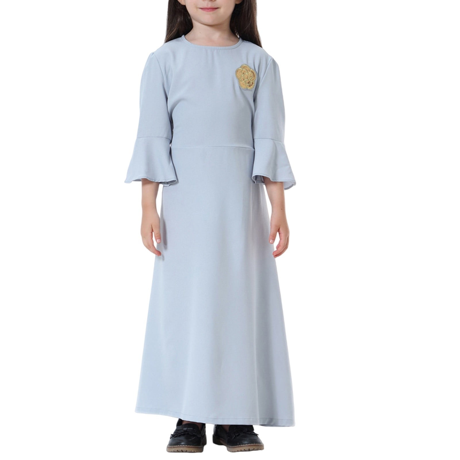 CPNG Girls' Muslim Maxi Dress - Bell-Sleeve Full-Length Gown with ...