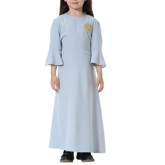 CPNG Girls' Muslim Maxi Dress - Bell-Sleeve Full-Length Gown with ...