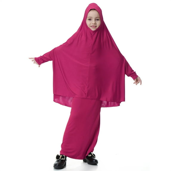 CPNG Girls' Muslim Modest 2-Piece Set - Full-Coverage Hooded Tunic ...
