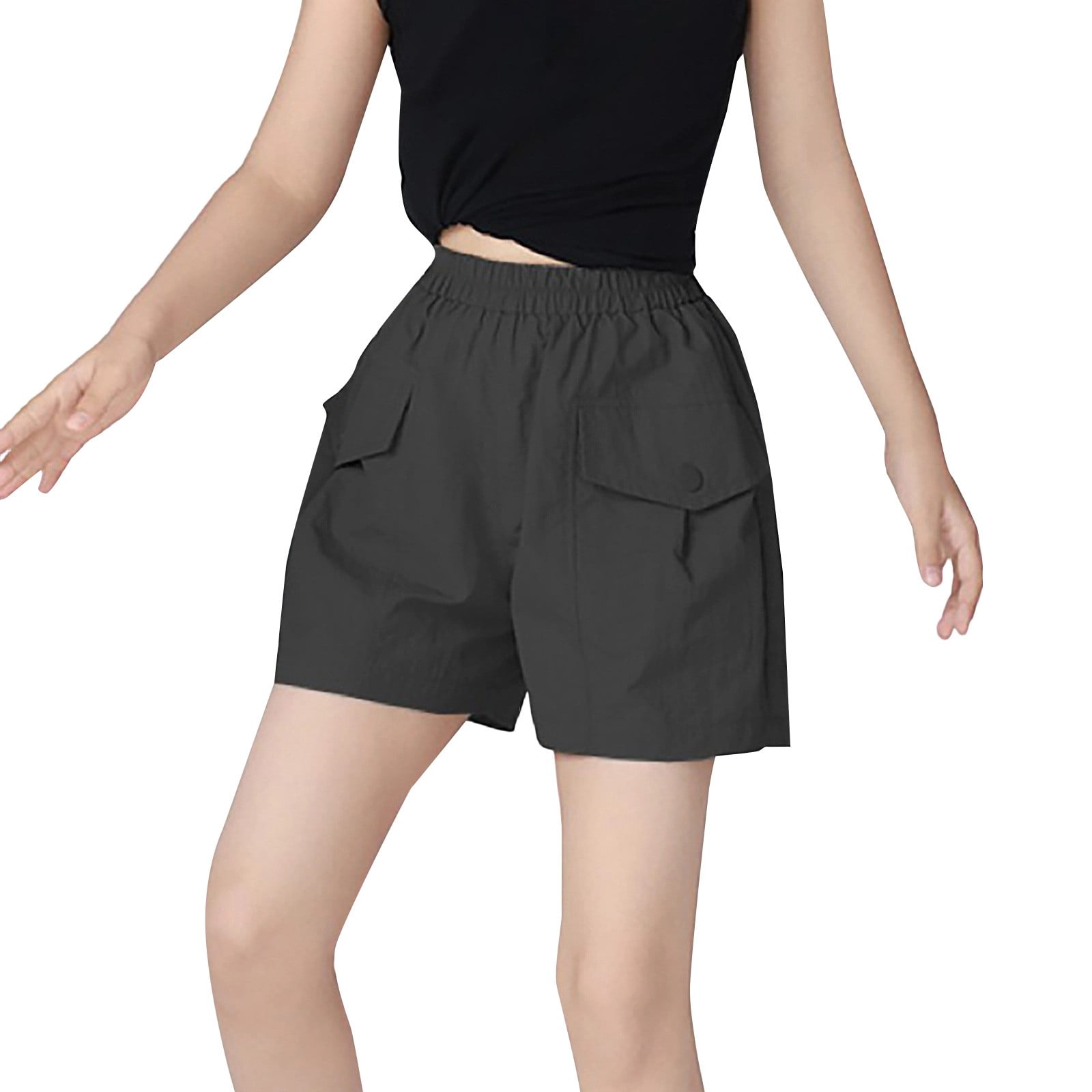 CPNG Girls Quick Drying Cargo Shorts Solid Color Elastic High Waist ...