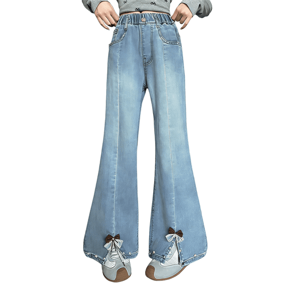 CPNG Girls Retro Denim Bell Bottom Pants Slim Fit Split Hem Jeans ...