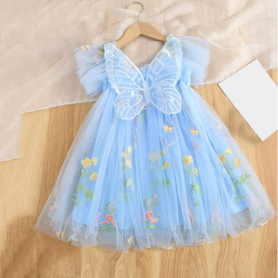 CPNG Girls' Sheer Tulle Butterfly Accent Dress – Floral Embroidery ...