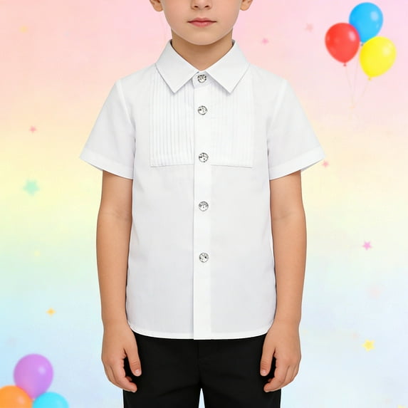 CPNG Girls' Short-Sleeve Button-Down Shirt: Pleated Chest Detail ...