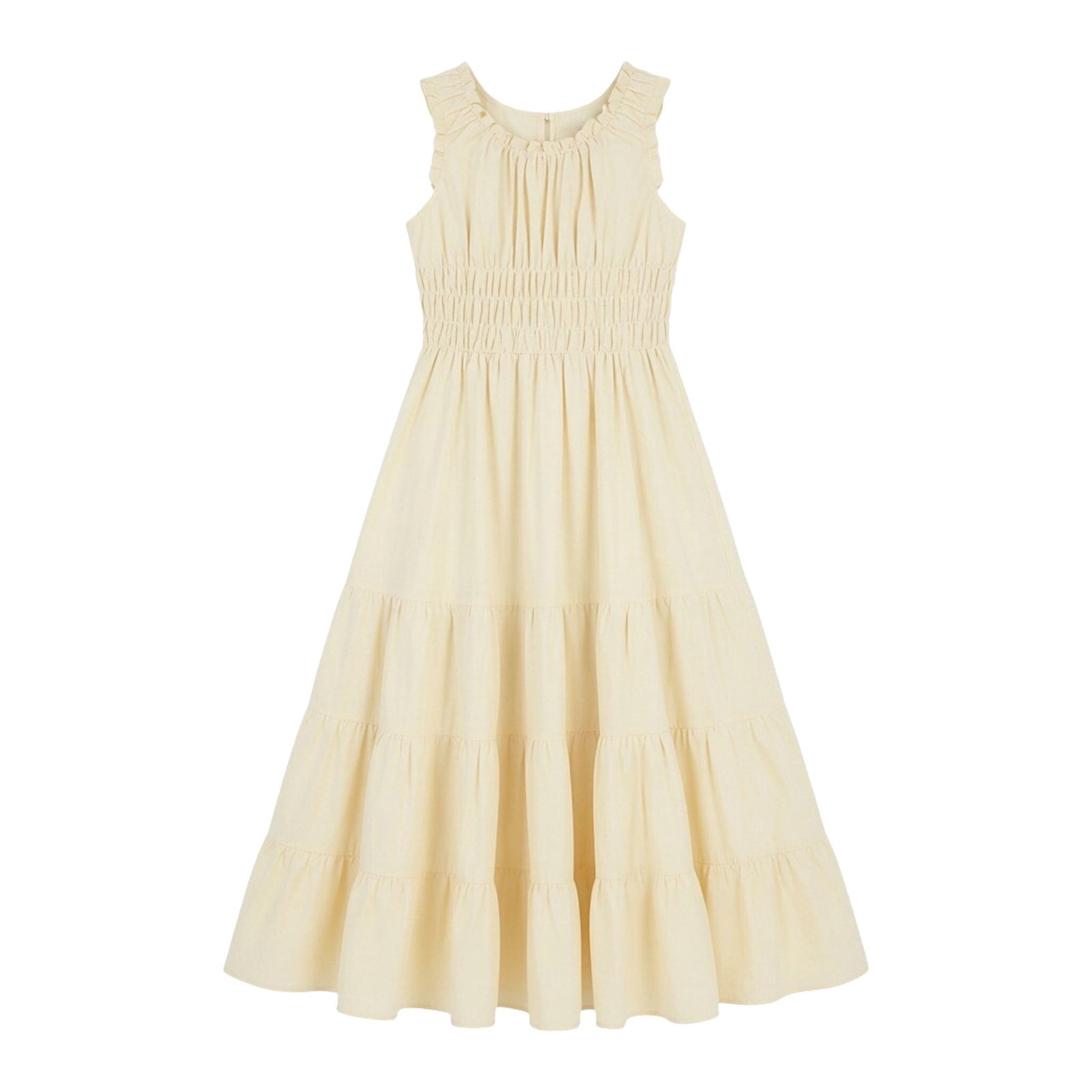 CPNG Girls Sleeveless Vest Dress Solid Color Ruffled Round Neck Cake ...