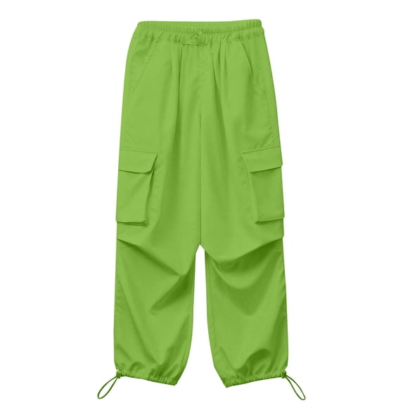 CPNG Girls' Summer Fashion Cargo Pants Elastic High Waist Wide Leg ...