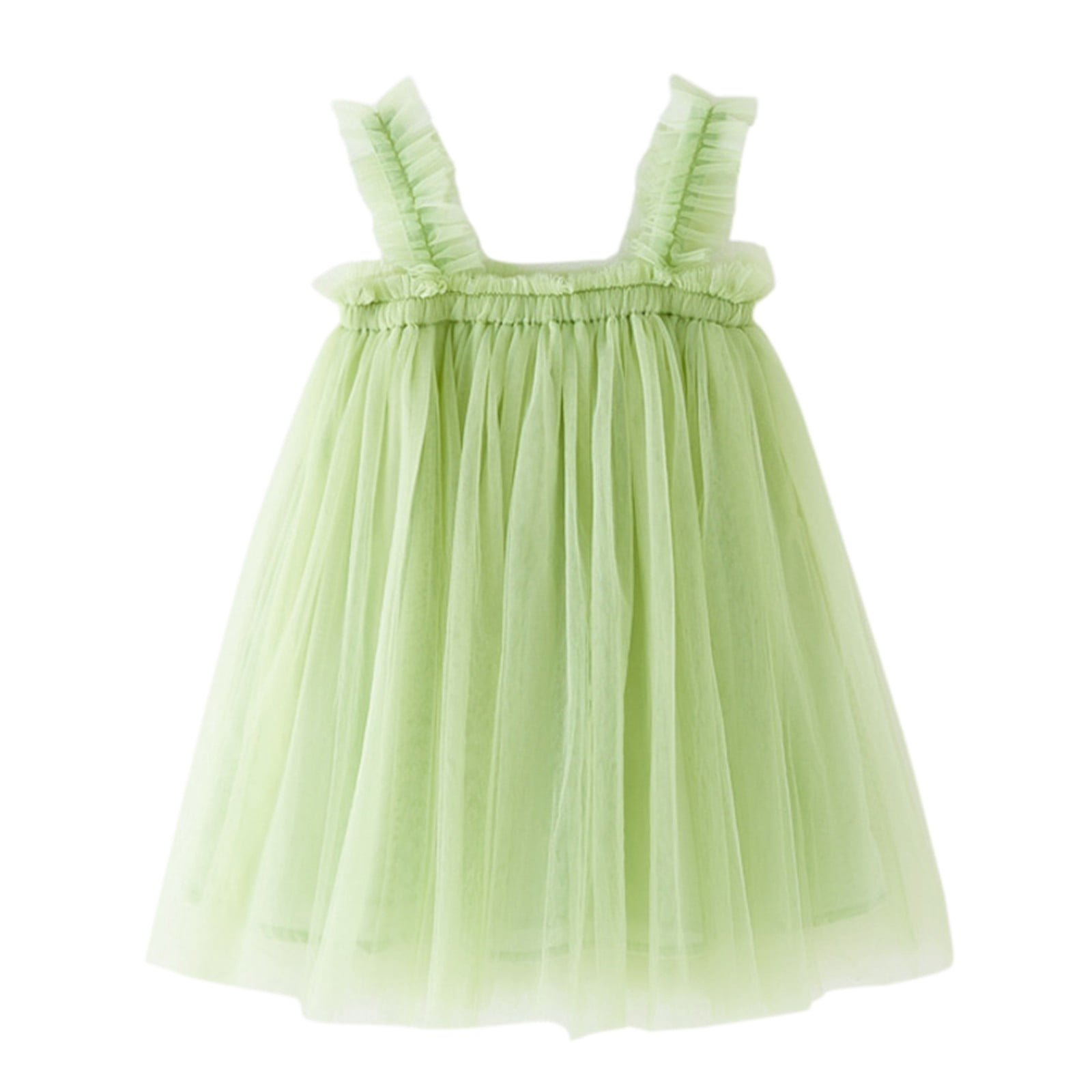 CPNG Girls Tulle Vest Dress Solid Color Sleeveless Square Neck Dress ...