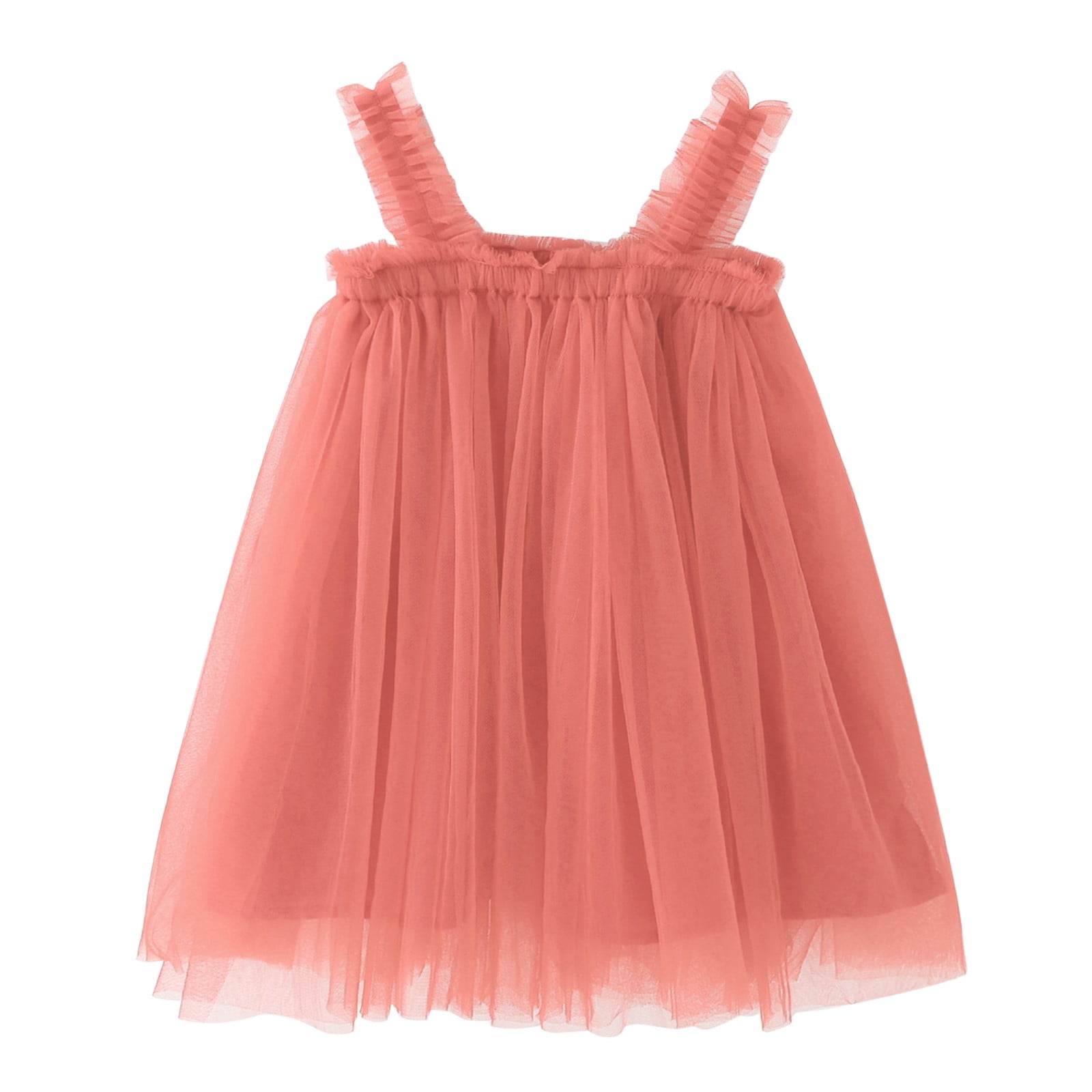 CPNG Girls Tulle Vest Dress Solid Color Sleeveless Square Neck Dress ...