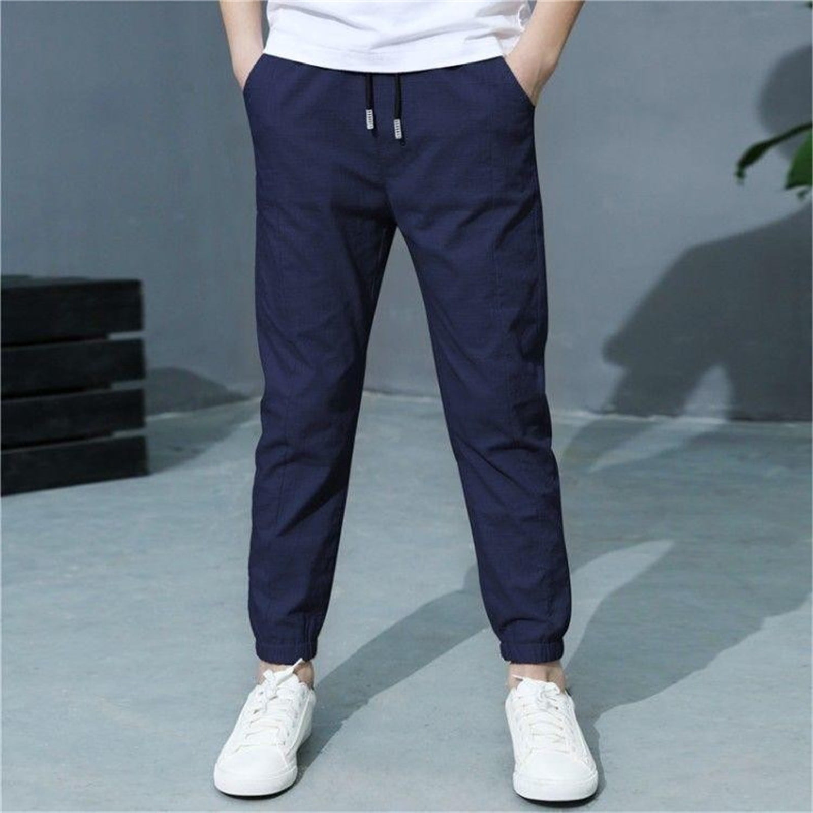 CPNG Kid Boys Linen Cotton Solid Color Pants Casual Drawstring Trousers ...