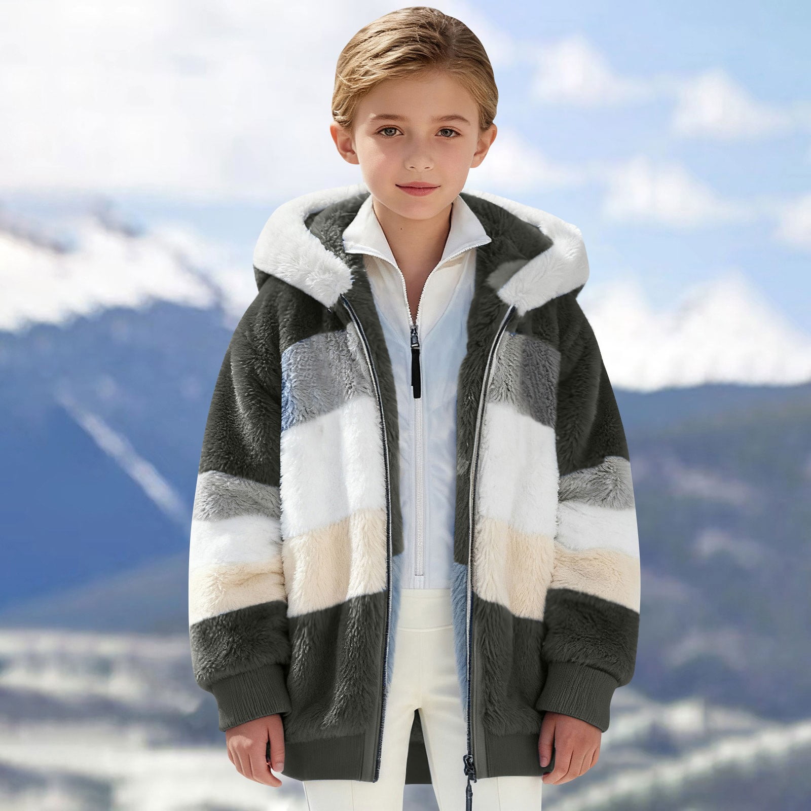 CPNG Kid Girls Lamb Wool Padded Coat Oversized Fuzzy Fleece Jackets ...