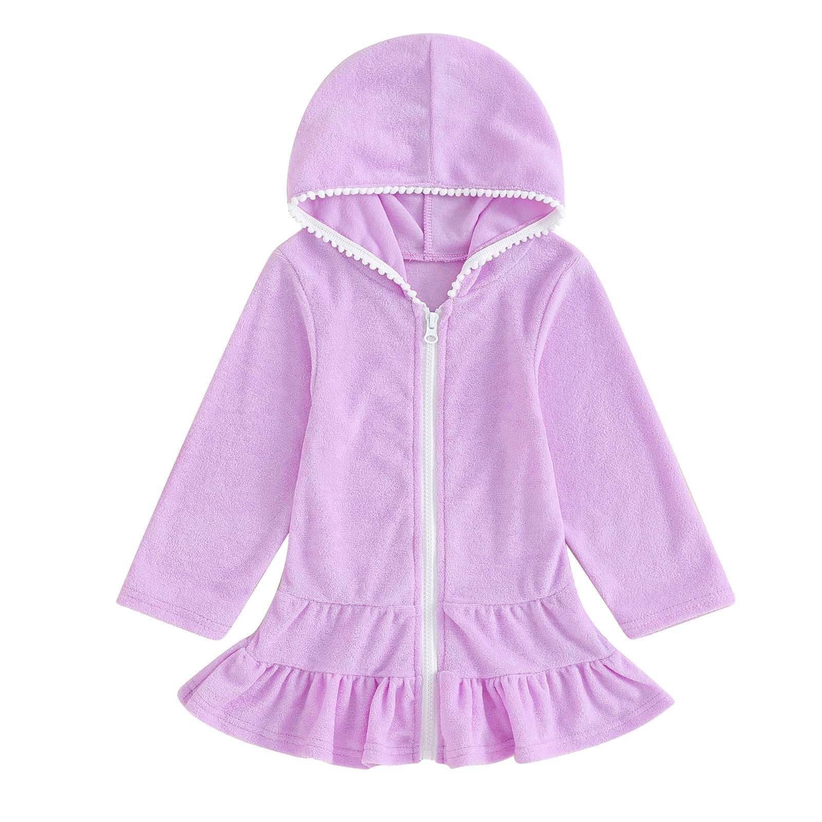 CPNG Kid Girls Swim Cover Up Solid Color Hooded Zip-Up Terry Swimsuit ...