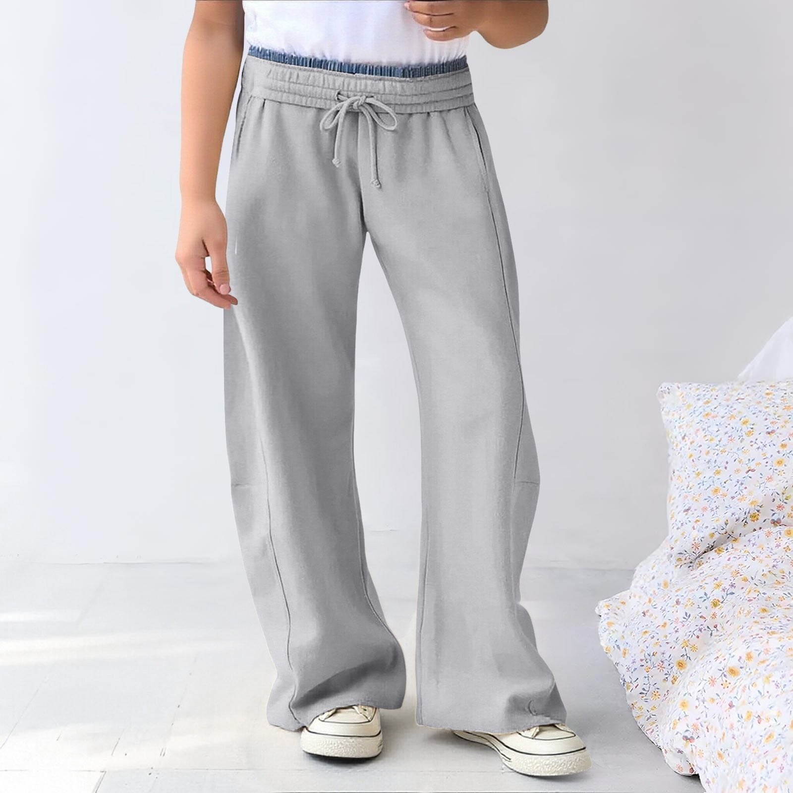 CPNG Kid Girls Wide Leg Fleece Lined Straight Leg Solid Color ...