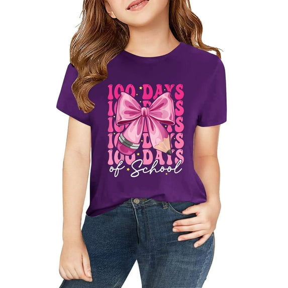 CPNG Kids' 100 Days of School Celebration T-Shirt - Fun Bow and Pencil ...