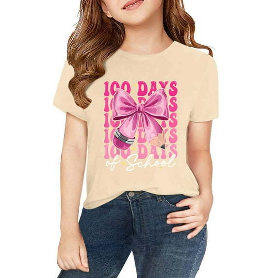 CPNG Kids' 100 Days of School Celebration T-Shirt - Fun Bow and Pencil ...