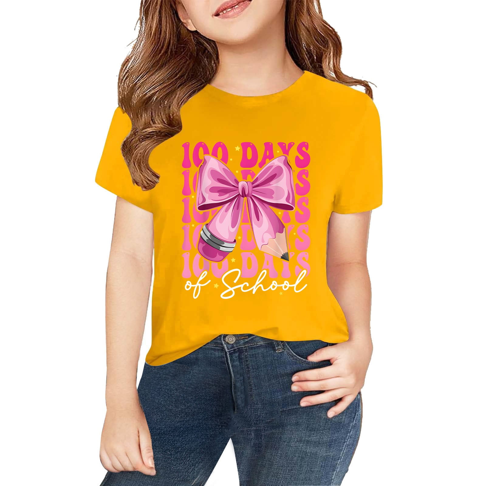 CPNG Kids' 100 Days of School Celebration T-Shirt - Fun Bow and Pencil ...