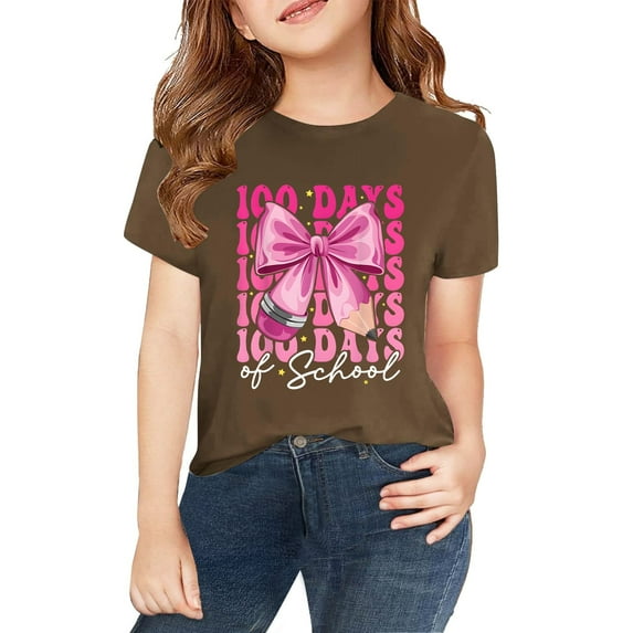 CPNG Kids' 100 Days of School Celebration T-Shirt - Fun Bow and Pencil ...