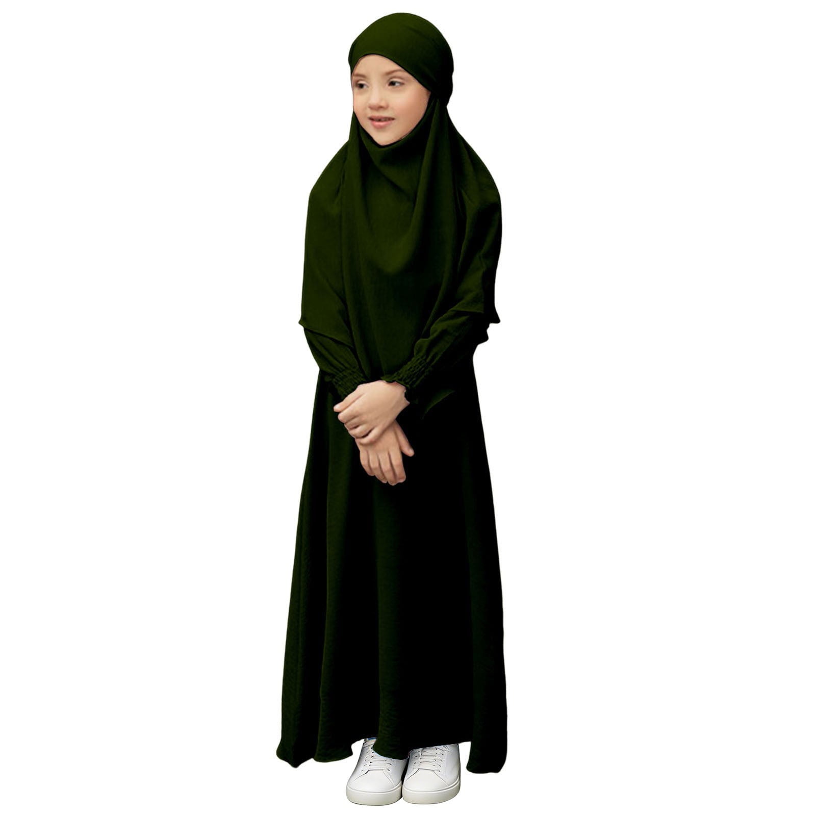 CPNG Kids Girls Abaya Muslim Dress Zipper Dress Ruffled Long Sleeve ...