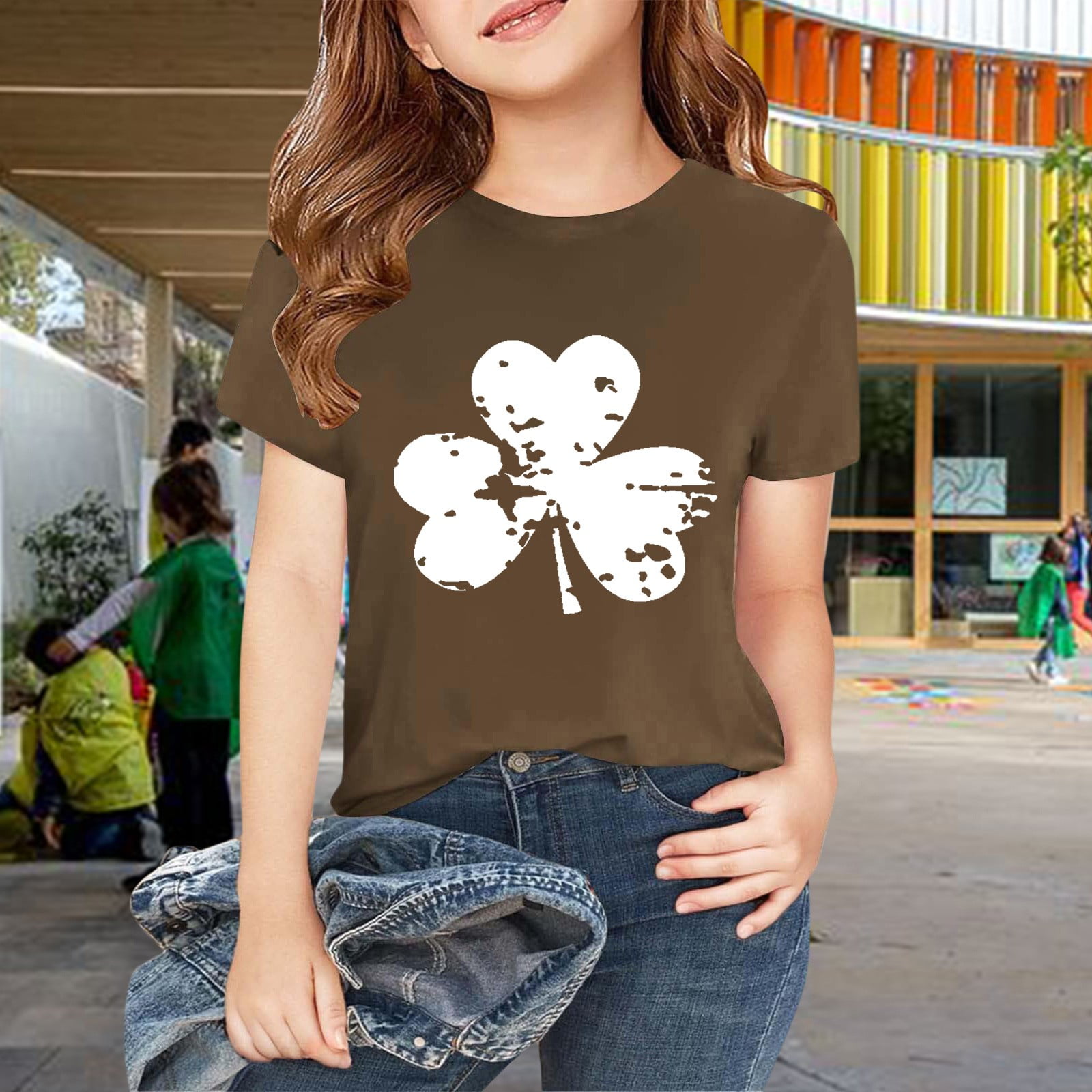 CPNG Kids' Lucky St. Patrick's Day Distressed Shamrock Graphic Short ...