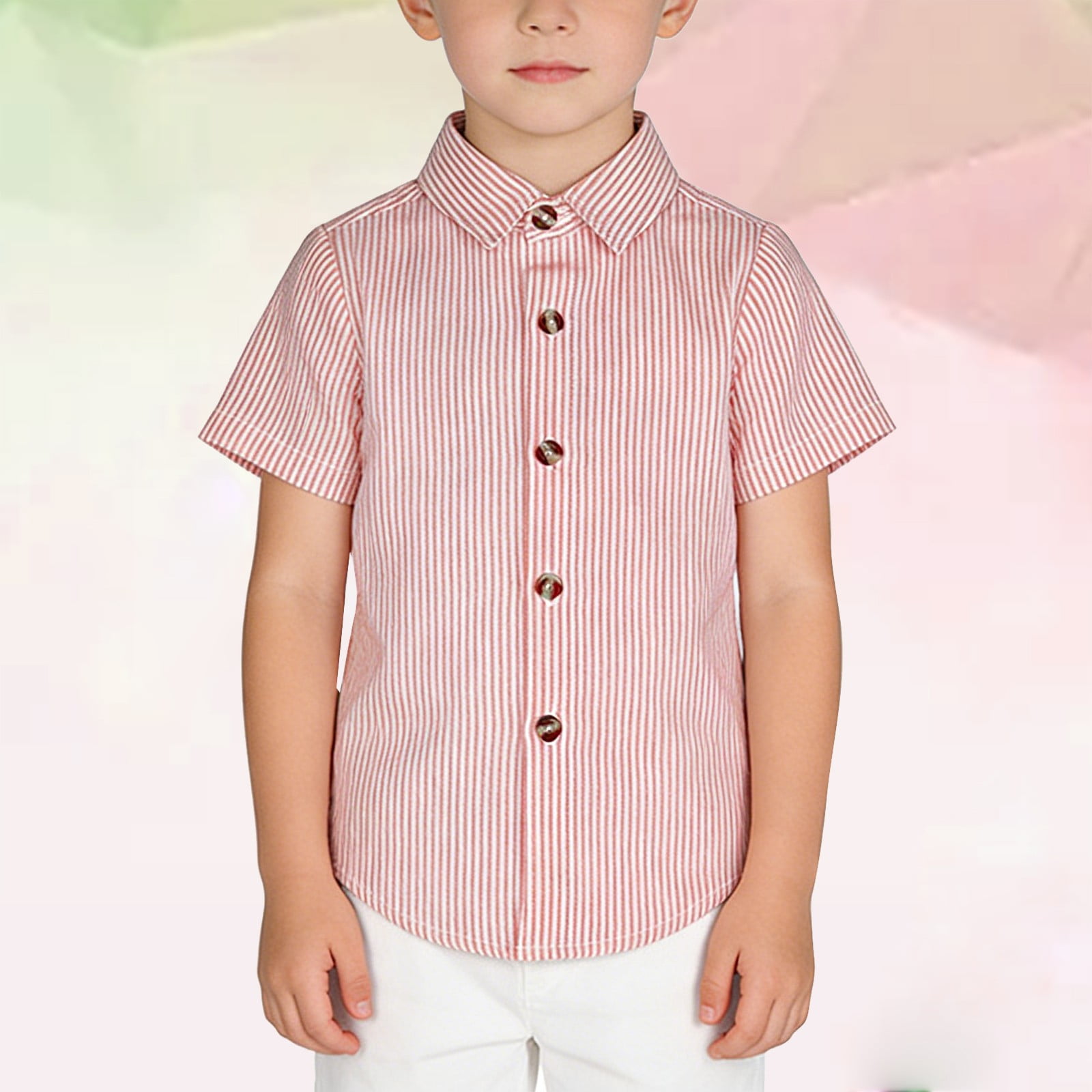 CPNG Kids' Short-Sleeve Button-Down Shirt: Striped Pattern, Collared ...