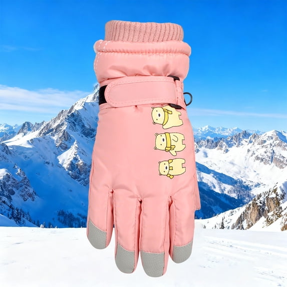 CPNG Kids Winter Warm Bear Print Snow Ski Snowboard Gloves for Girls ...